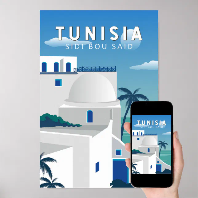 Sidi Bou Said Tunisia Retro Travel Art Vintage Poster | Zazzle