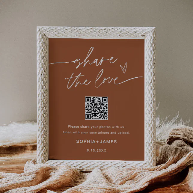 SIENNA Share the Love Wedding Photo QR Code Poster | Zazzle
