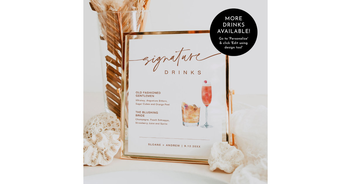 SIENNA Signature Drinks Wedding Sign 8x10 | Zazzle
