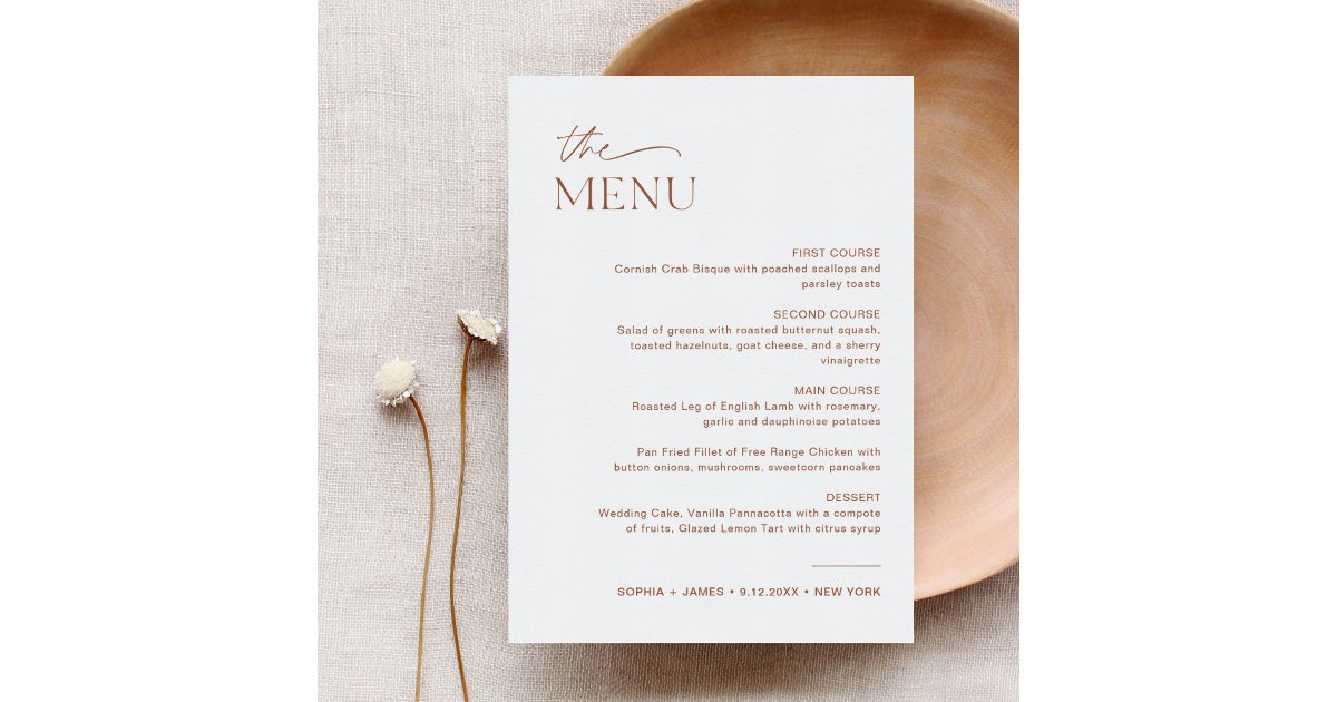 SIENNA Wedding Dinner Menu 5x7 Card | Zazzle