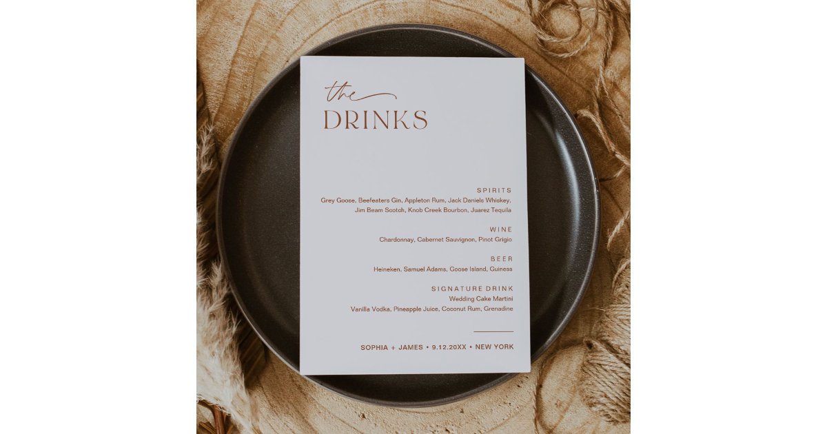 SIENNA Wedding Drink Menu 5x7 Card | Zazzle