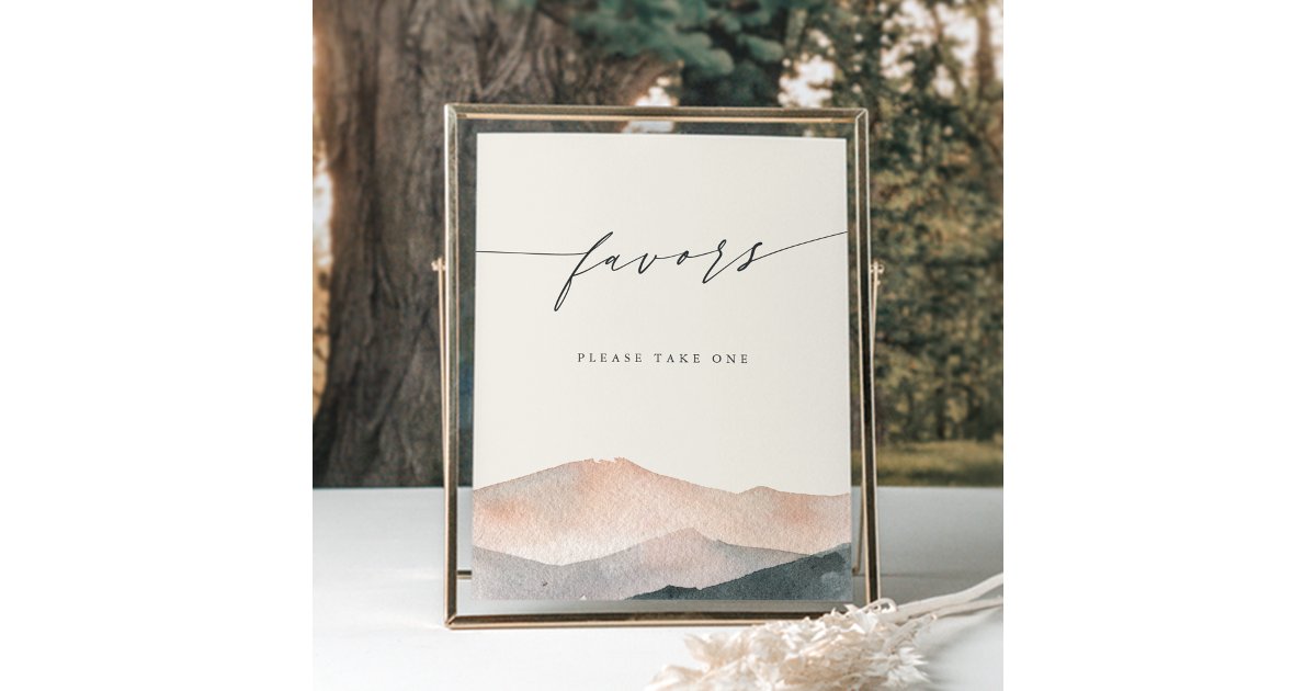 Sierra Dusk Watercolor Mountain Favors Sign | Zazzle