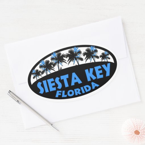 Siesta Key Florida blue black palms Oval Sticker | Zazzle