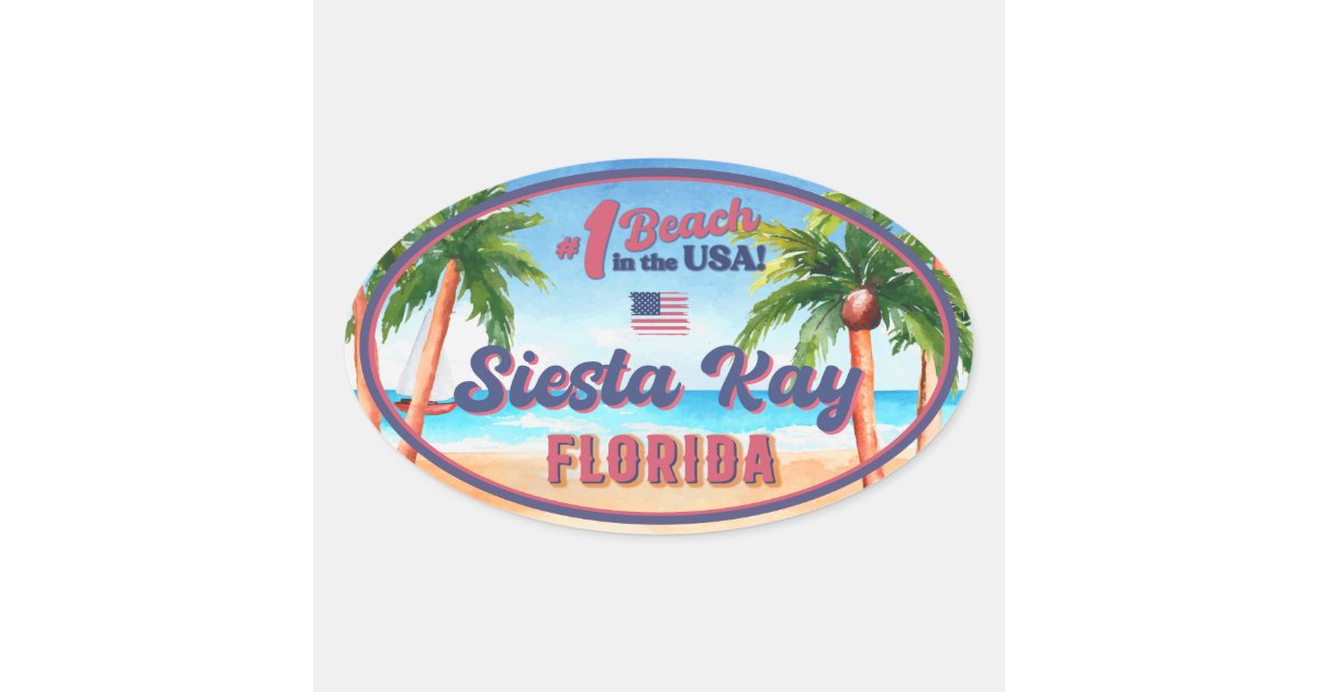 Siesta Key Florida Watercolor Souvenirs FL Vintage Oval Sticker | Zazzle