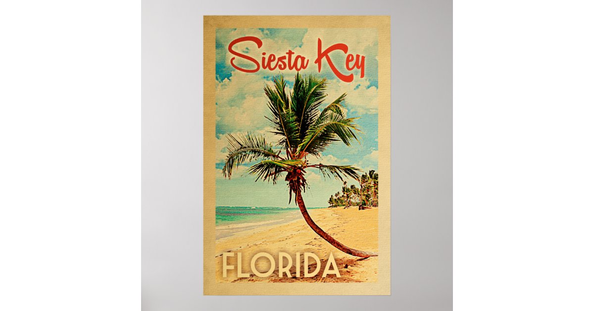 Siesta Key Poster Florida Vintage Palm Tree Beach | Zazzle