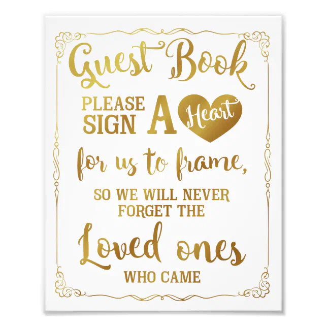 sign a heart guest book wedding sign gold | Zazzle