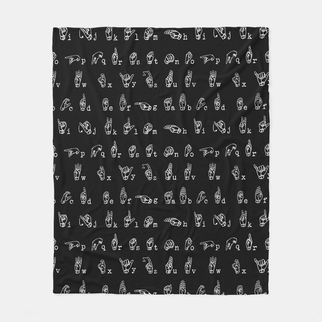 Sign Language Alphabet // White on Black // Fleece Blanket | Zazzle