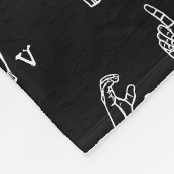 Sign Language Alphabet // White on Black // Fleece Blanket | Zazzle