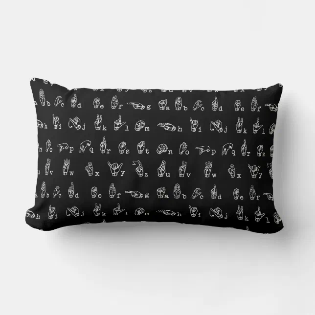 Sign Language Alphabet // White on Black // Lumbar Pillow | Zazzle