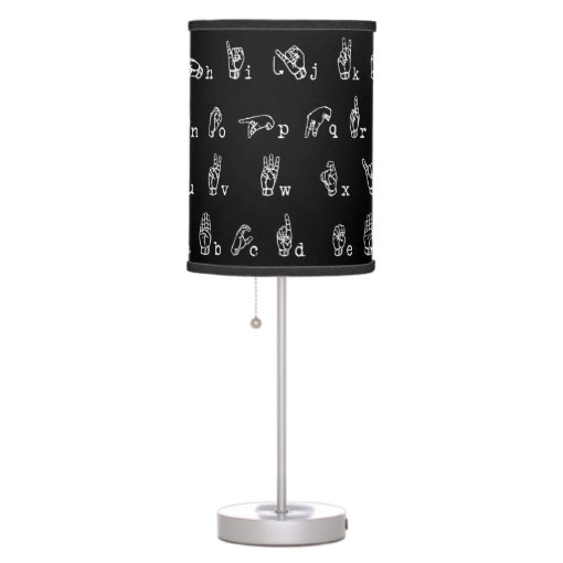 Sign Language Alphabet // White on Black // Table Lamp | Zazzle