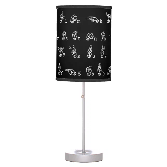 Sign Language Alphabet // White on Black // Table Lamp | Zazzle