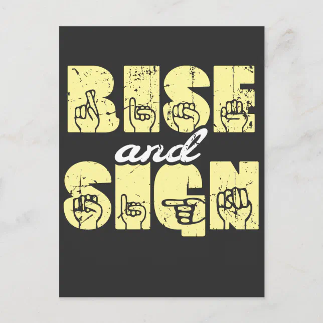 Sign Language ASL Rise and Sign Postcard | Zazzle