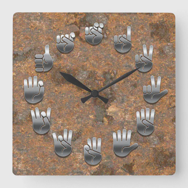 Sign Language -Rusty Square Wall Clock | Zazzle