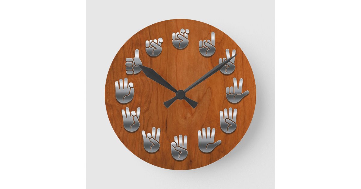 Sign Language -Woodgrain Round Clock | Zazzle