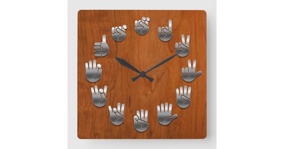 Sign Language -Woodgrain Square Wall Clock | Zazzle