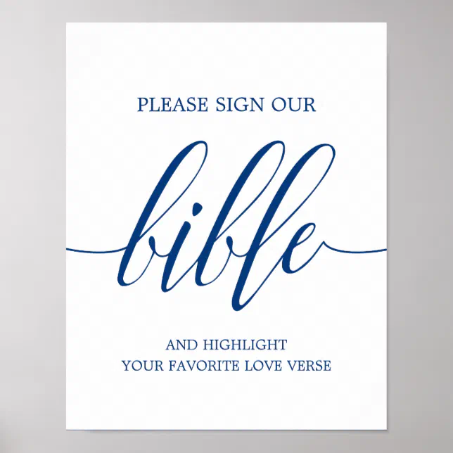 Sign Our Bible Wedding Sign Navy Blue Calligraphy | Zazzle