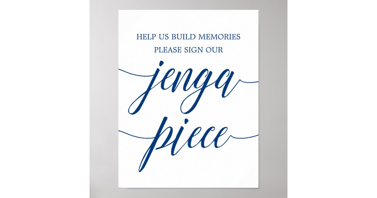 Sign Our Jenga Wedding Sign Navy Blue Calligraphy | Zazzle