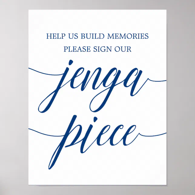 Sign Our Jenga Wedding Sign Navy Blue Calligraphy | Zazzle