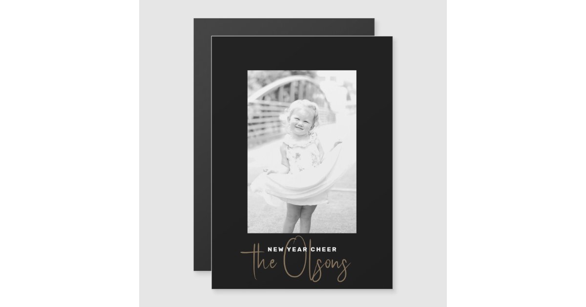 Signature Cheer Chic Black New Years Photo Card | Zazzle
