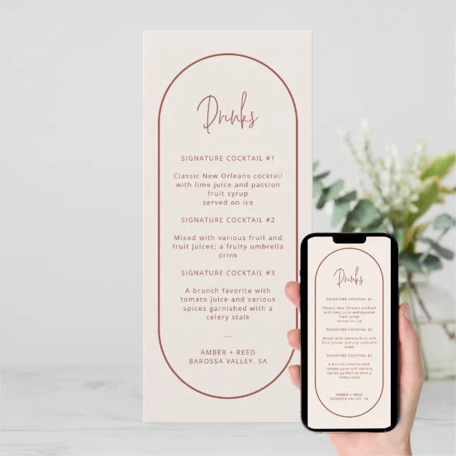 Signature Cocktail Double Arch Drinks Menu Card | Zazzle