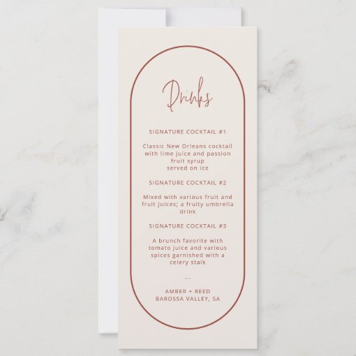 Signature Cocktail Double Arch Drinks Menu Card | Zazzle
