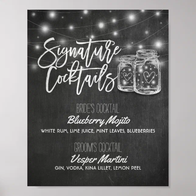 Signature Cocktail Drink Menu Wedding Decor Sign | Zazzle