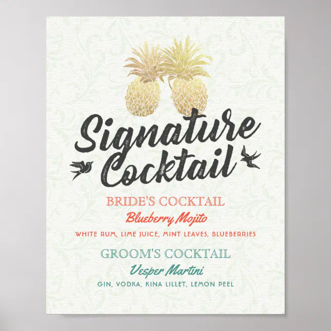 Signature Cocktail Drink Menu Wedding Decor Sign | Zazzle