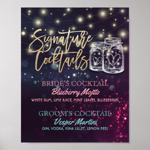 Signature Cocktail Drink Menu Wedding Decor Sign | Zazzle