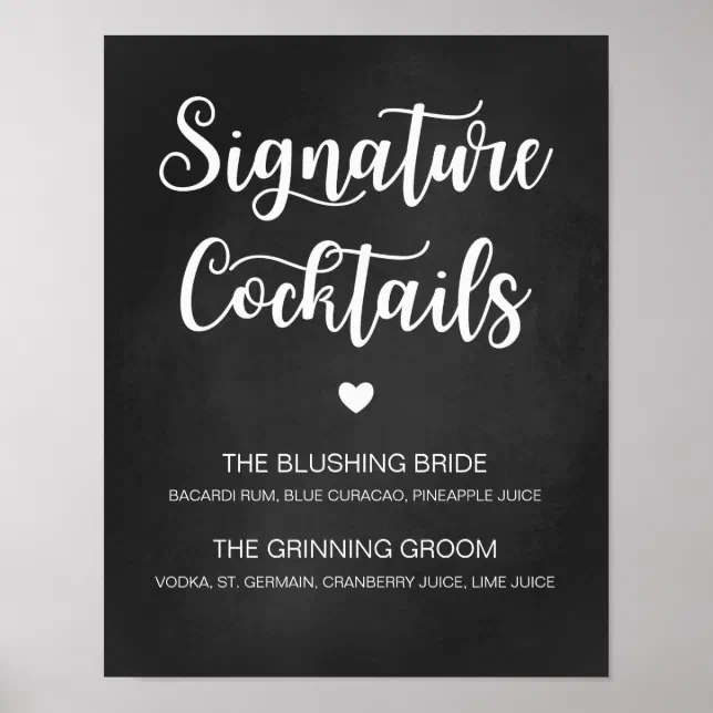 Signature Cocktail Wedding Sign Modern Calligraphy | Zazzle