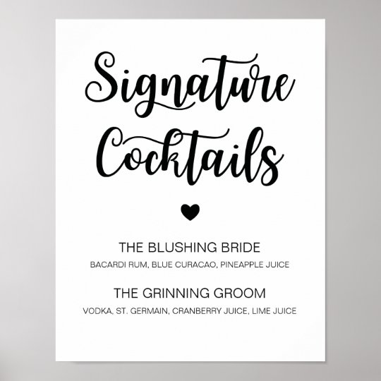 Signature Cocktail Wedding Sign Modern Calligraphy | Zazzle.com