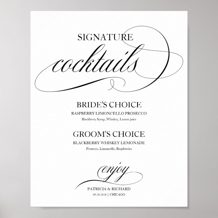 Signature Cocktails Black Script Poster | Zazzle
