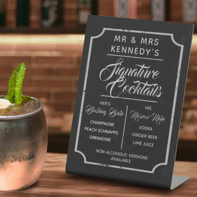 Signature Cocktails Chalkboard Wedding Drinks Pedestal Sign | Zazzle