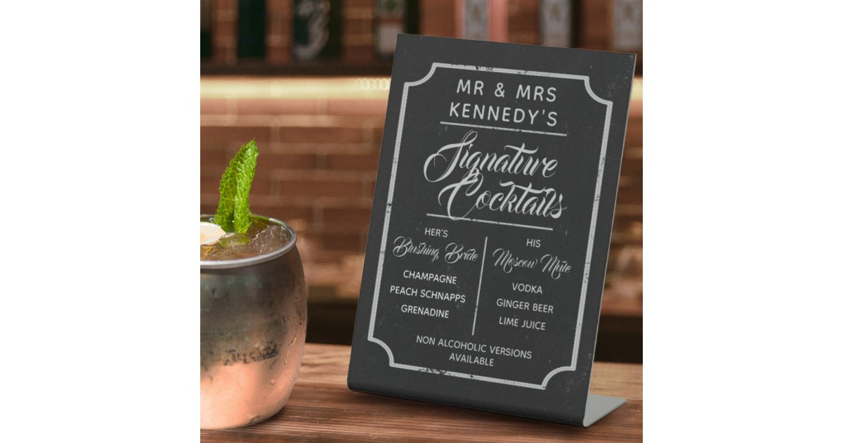 Signature Cocktails Chalkboard Wedding Drinks Pedestal Sign | Zazzle