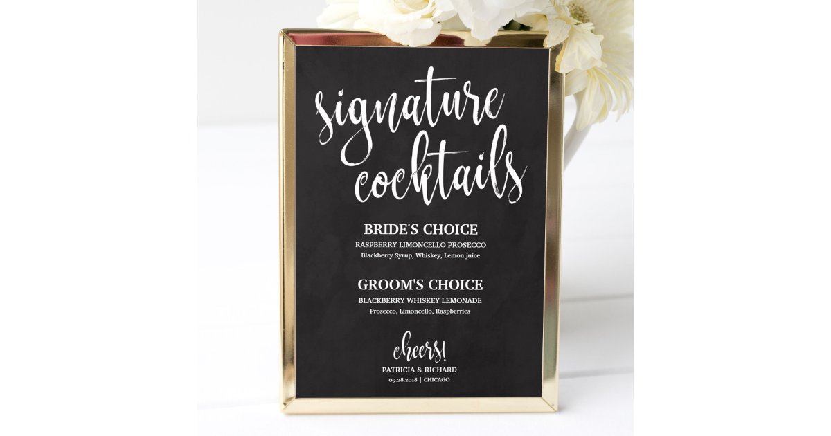 Signature Cocktails Chalkboard Wedding Sign | Zazzle