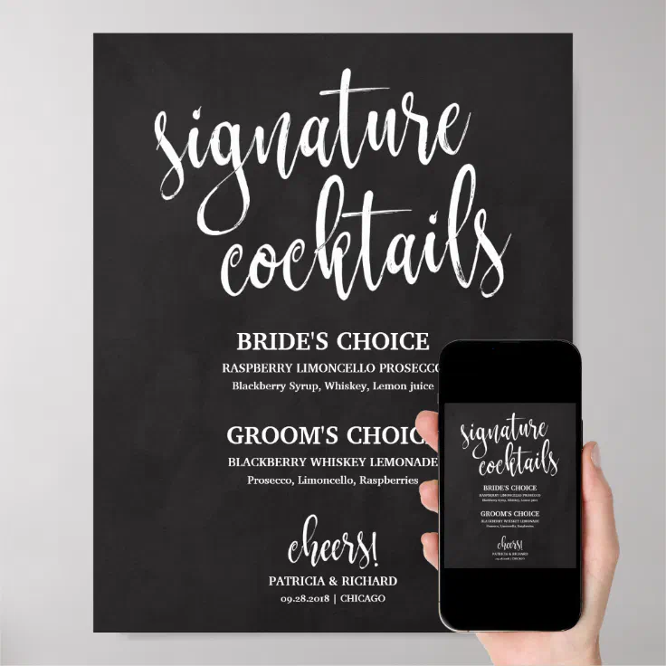 Signature Cocktails Chalkboard Wedding Sign | Zazzle