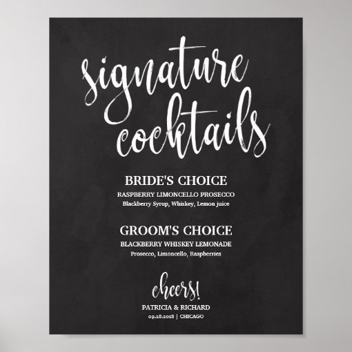 Signature Cocktails Chalkboard Wedding Sign | Zazzle