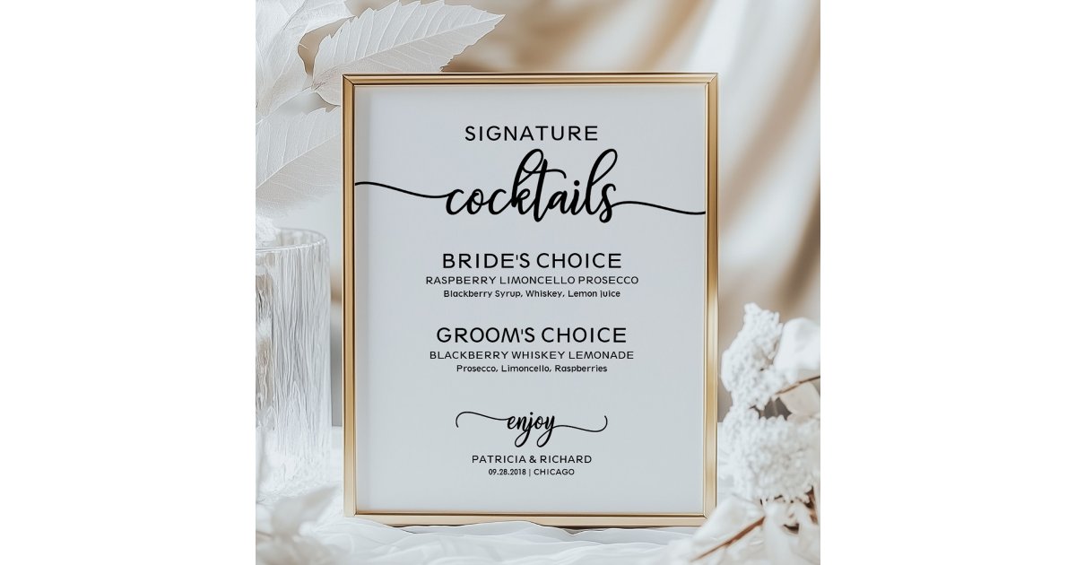 Signature Cocktails Elegant Script Wedding Sign | Zazzle