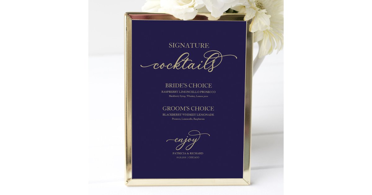 Signature Cocktails Gold Script Navy Blue Sign | Zazzle