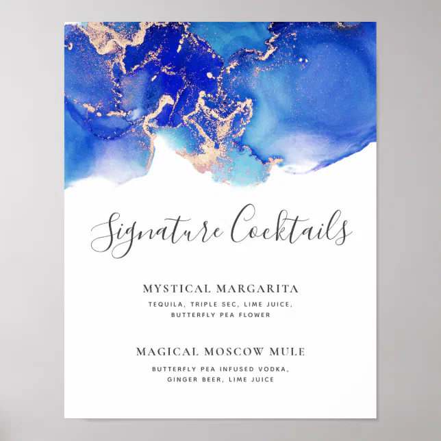 Signature Cocktails Watercolor Wedding Bar Menu Poster | Zazzle