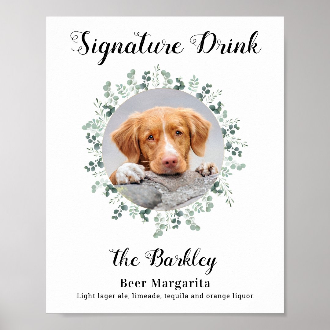 Signature Drink Dog Bar Custom Photo Pet Wedding Poster | Zazzle