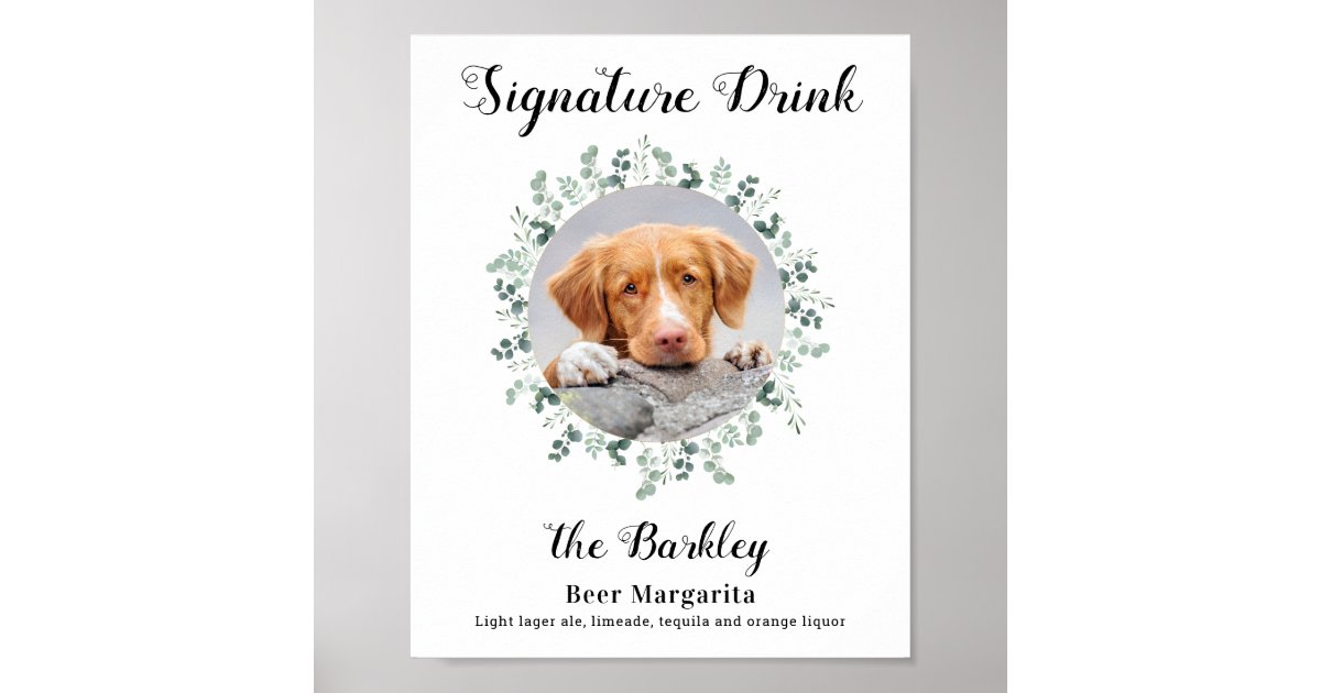Signature Drink Dog Bar Custom Photo Pet Wedding Poster | Zazzle