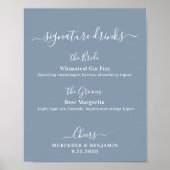Signature Drinks Custom Dusty Blue Wedding Bar Poster | Zazzle