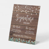 Signature Drinks Greenery String Lights Wedding Pedestal Sign | Zazzle