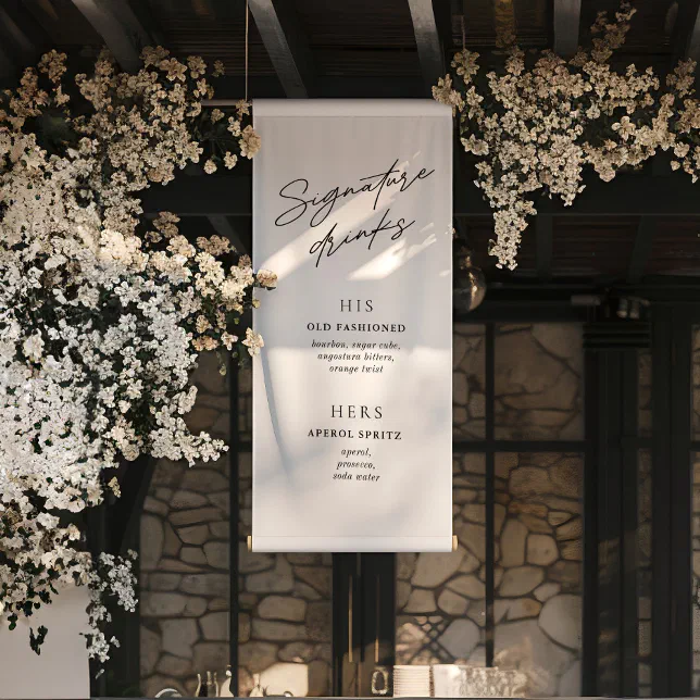 Signature Drinks Minimalist Black & White Bar Menu Banner | Zazzle