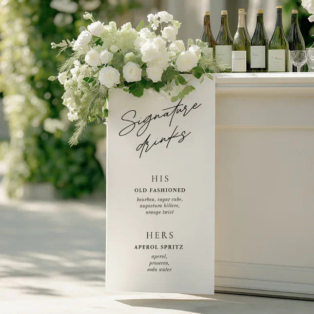 Signature Drinks Minimalist Black & White Bar Menu Banner | Zazzle