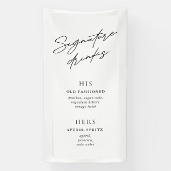Signature Drinks Minimalist Black & White Bar Menu Banner | Zazzle