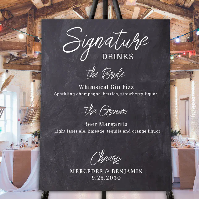 Signature Drinks Personalized Rustic Wedding Bar Foam Board | Zazzle