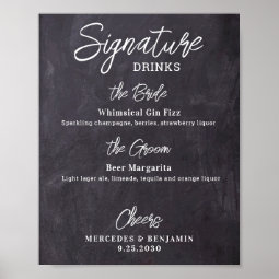 Signature Drinks Personalized Rustic Wedding Bar Poster | Zazzle