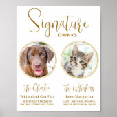 Signature Drinks Pet Wedding Gold Alcohol Bar Poster | Zazzle