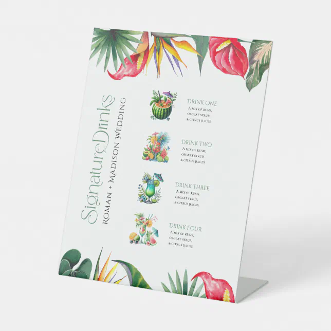 Signature Drinks Tropical Flowers Frame Pedestal Sign | Zazzle